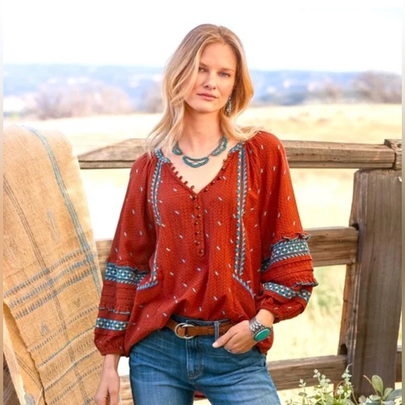 Sundance | Tops | Sundance Dark Red And Turquoise Embellished Boho ...